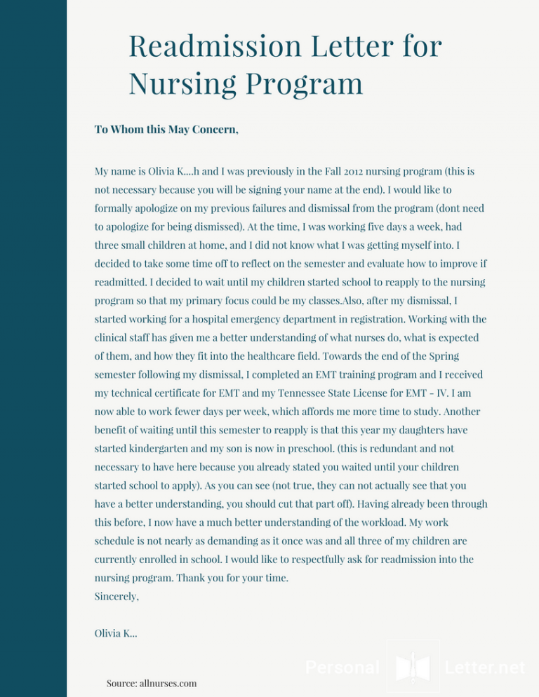 Effective Help with Readmission Letter to Nursing Program