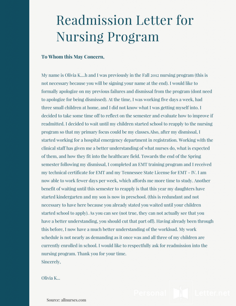 Effective Help with Readmission Letter to Nursing Program