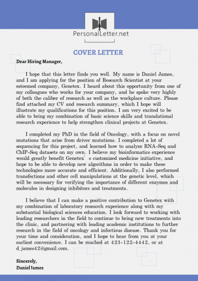 Our Expert Personal Cover Letter Sample + Writing Guide