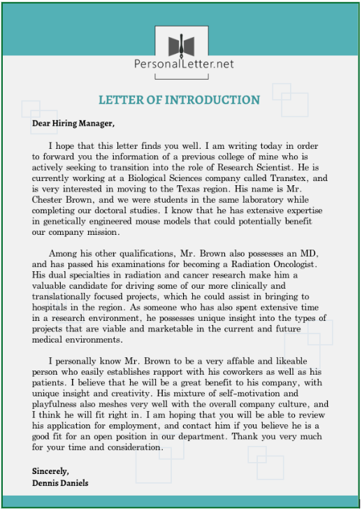 Service for Writing a Letter of Introduction for Yourself